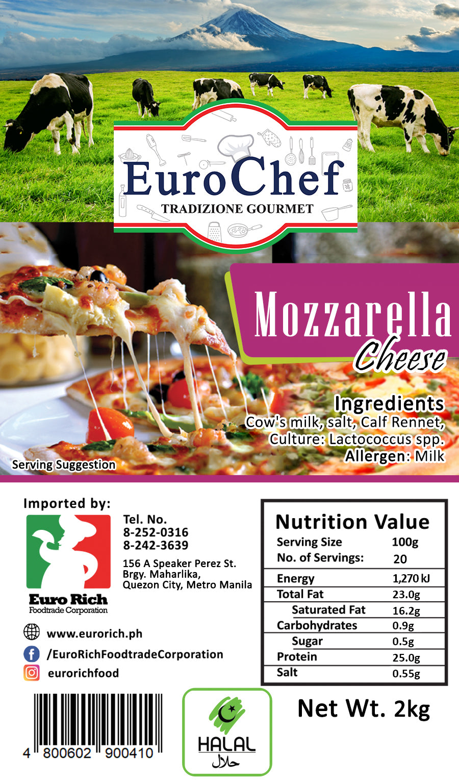 Euro Chef Mozzarella Cheese Block 2kg